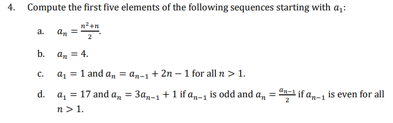 Solved 4. Compute the first five elements of the following | Chegg.com