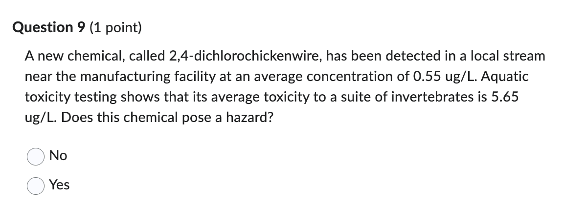 Solved Question 9 (1 ﻿point)A new chemical, called | Chegg.com