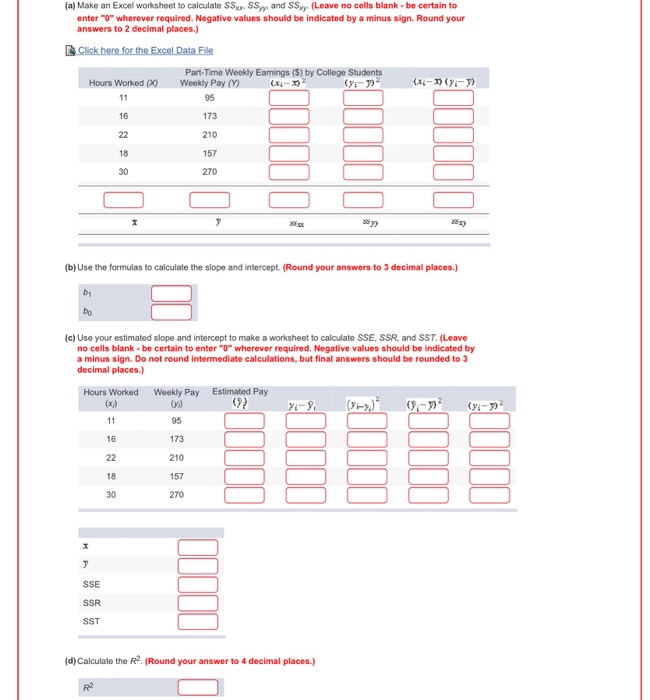 Solved (a) Make an Excel worksheet to calculate SS. SS and | Chegg.com