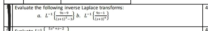 Solved Evaluate the following inverse Laplace transforms: | Chegg.com