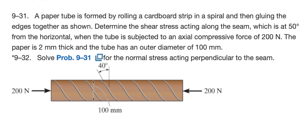Solved 9-31. A paper tube is formed by rolling a cardboard | Chegg.com
