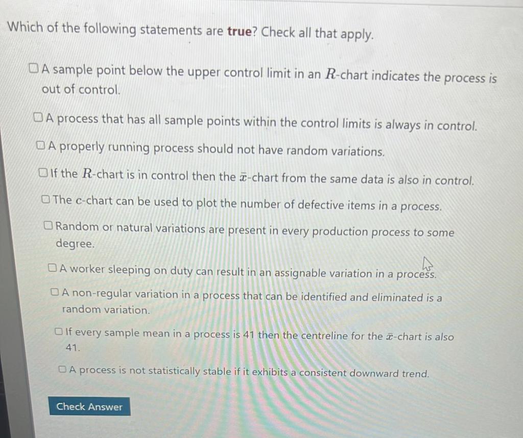 Solved Which of the following statements are true? Check all | Chegg.com