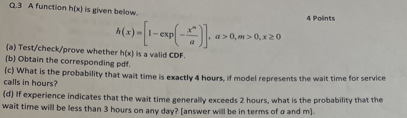 Solved Q.3 A function h(x) is given below. | Chegg.com