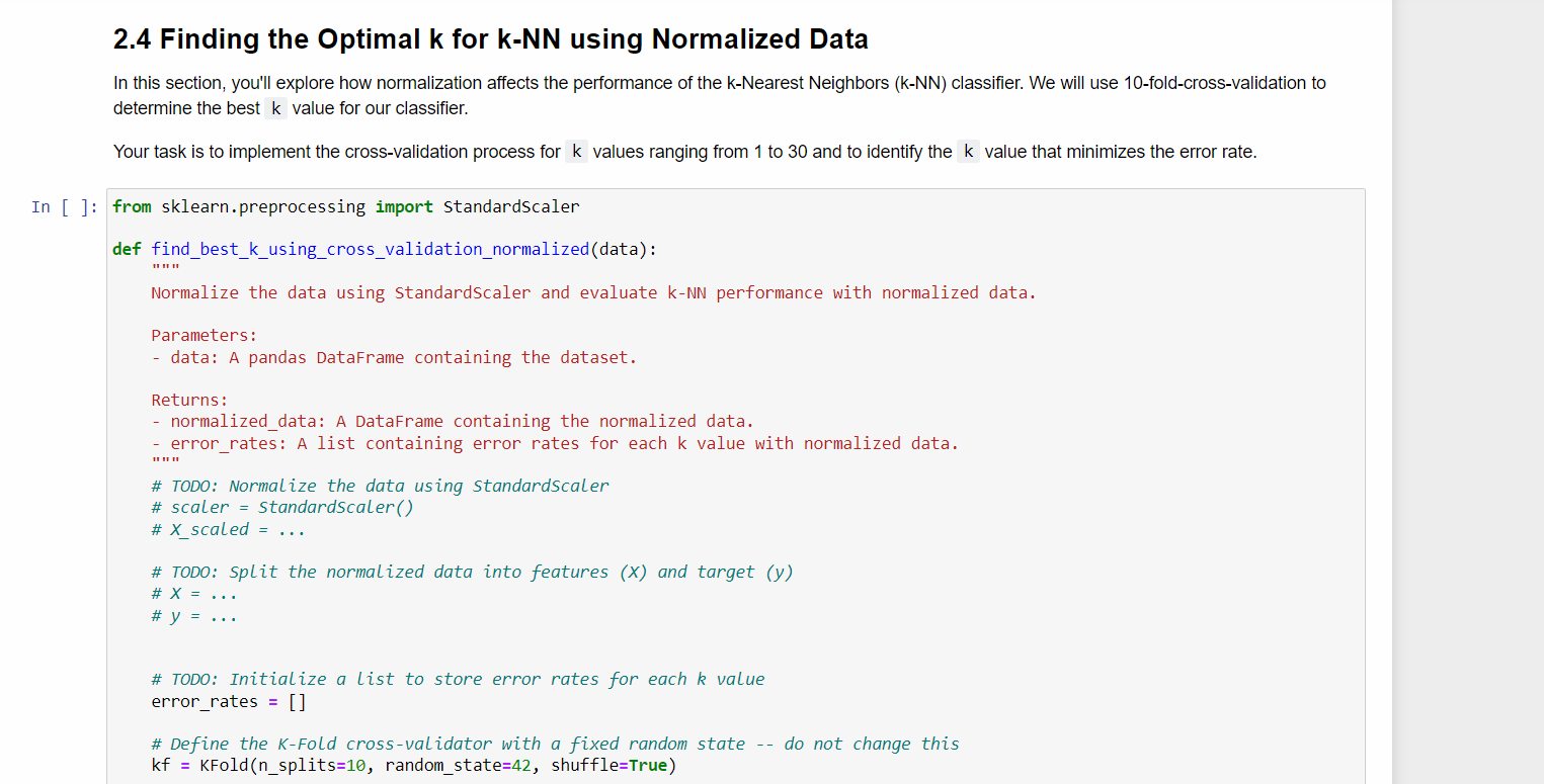 Solved 2.4 Finding the Optimal k for k−NN using Normalized | Chegg.com
