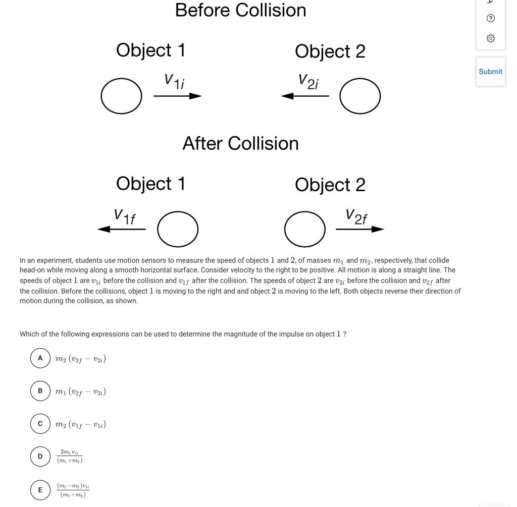 Solved Before Collision © { Object 1 Object 2 Submit V11 V2i