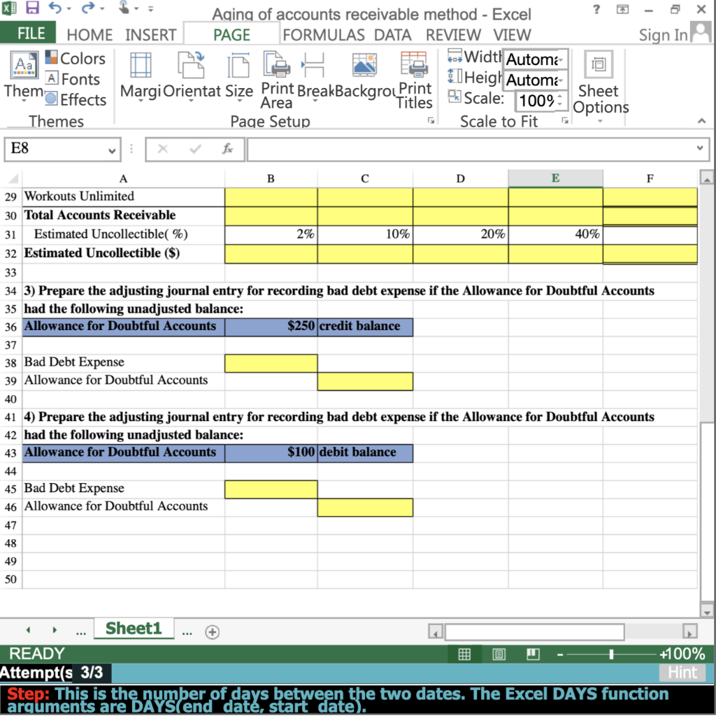Solved ? Х 1 XD Aging of accounts receivable method - Excel | Chegg.com