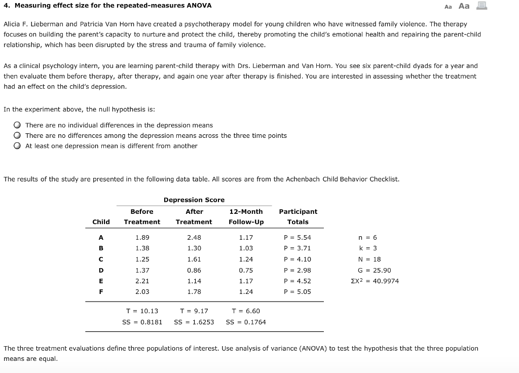 4. Measuring effect size for the repeated-measures | Chegg.com