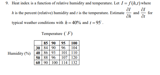 Solved 9. Heat index is a function of relative humidity and | Chegg.com