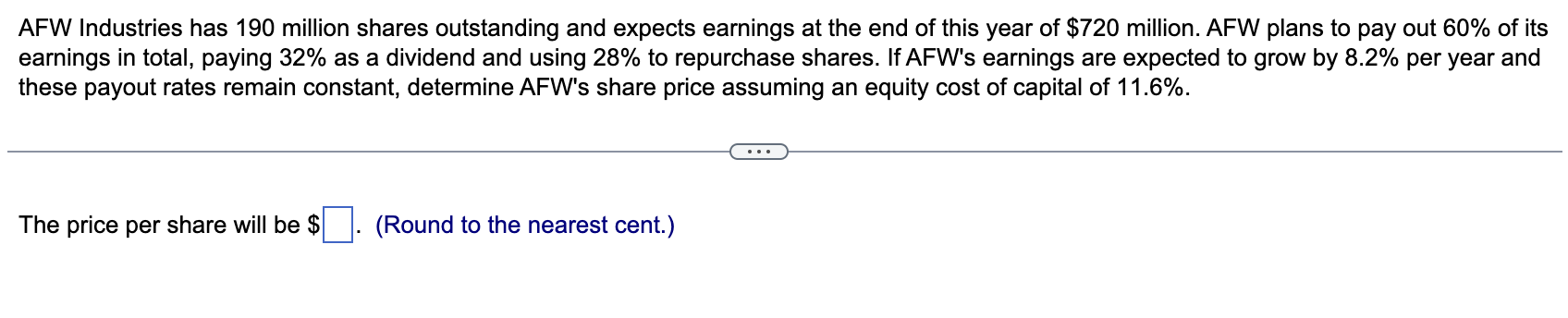 Solved AFW Industries has 190 million shares outstanding and | Chegg.com