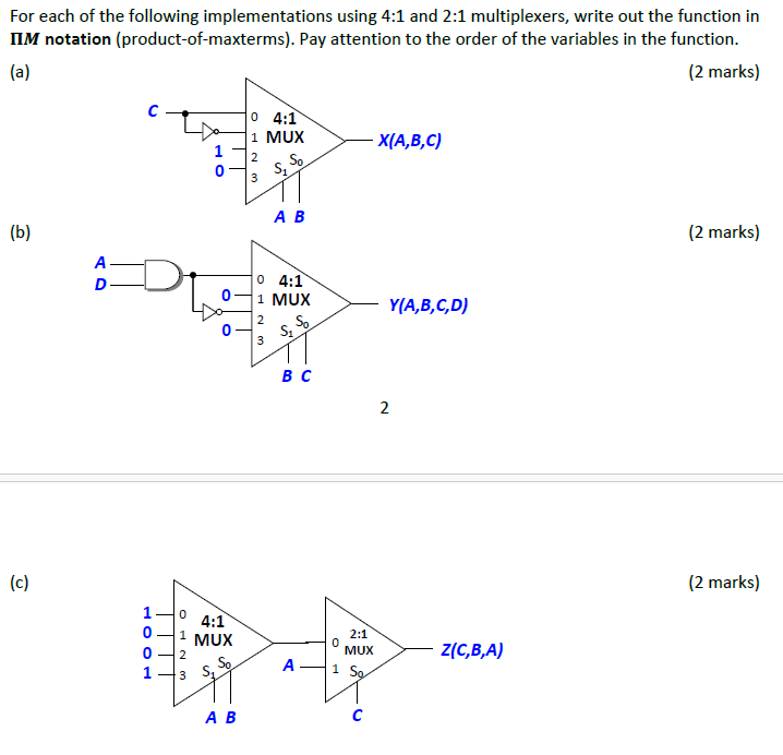 Solved For each of the following implementations using 4:1 | Chegg.com