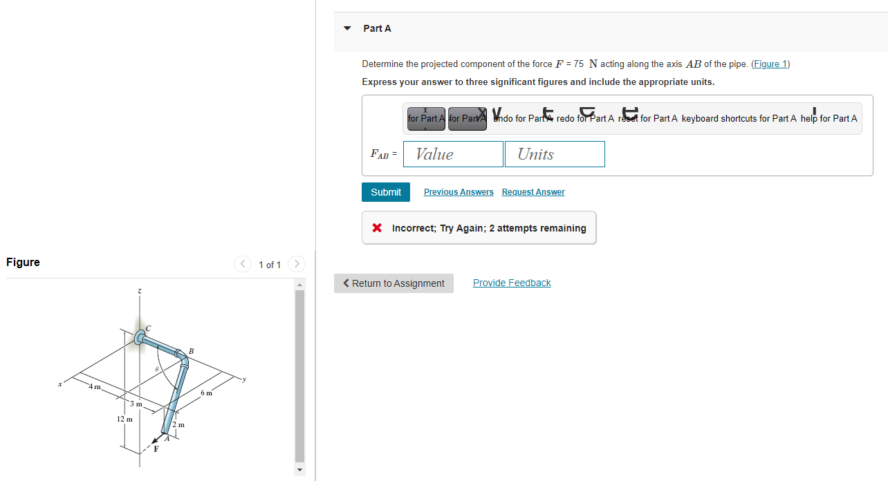 Solved Determine the projected component of the force F=75 N | Chegg.com