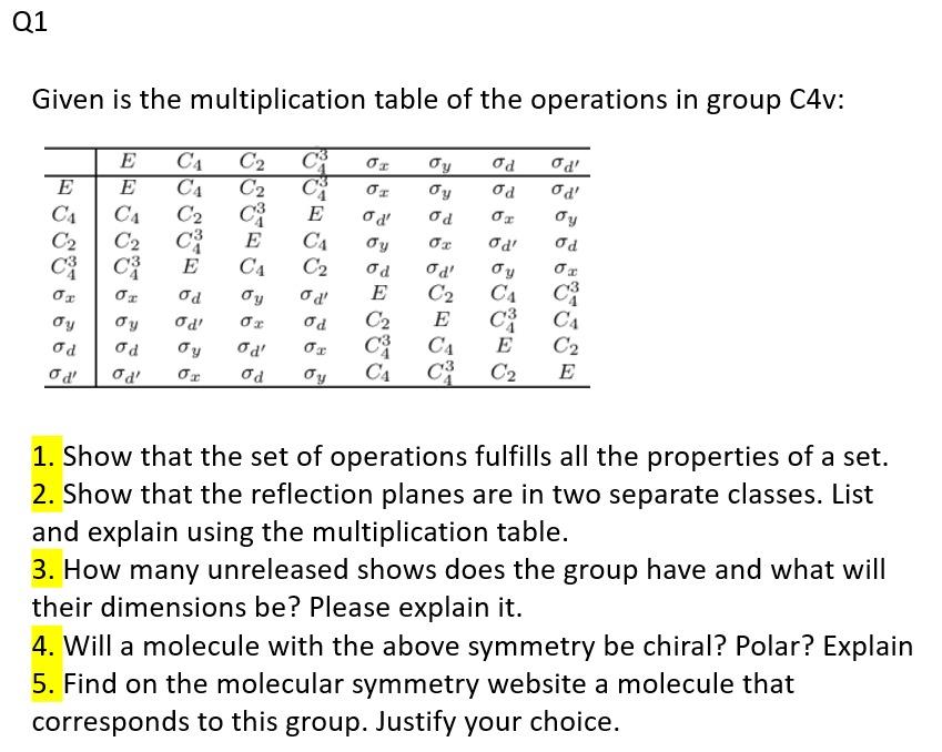 Solved Given is the multiplication table of the operations | Chegg.com