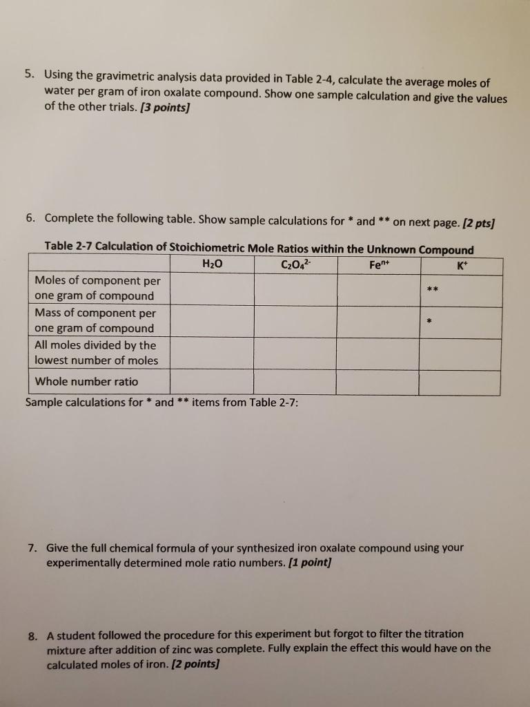 Solved PART 1: DATA [2 POINTS] Table 2-4: Gravimetric Data | Chegg.com