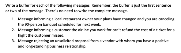 Solved Write a buffer for each of the following messages. | Chegg.com