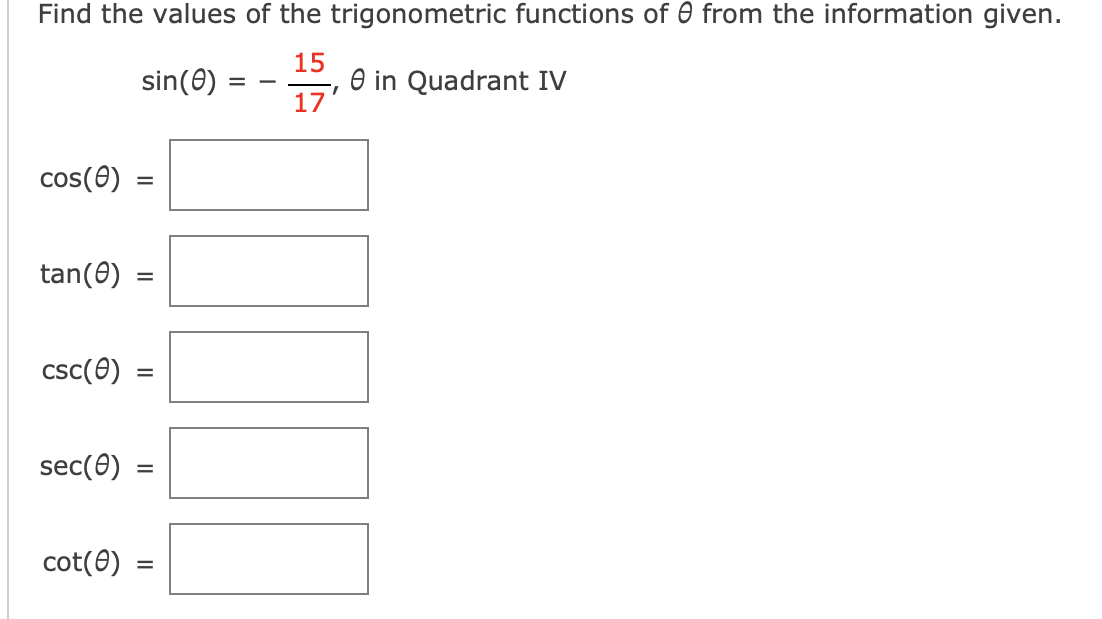 Solved Find the values of the trigonometric functions of θ | Chegg.com