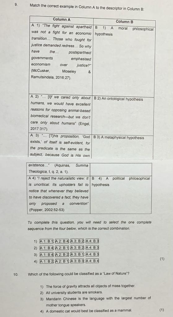 Solved 9 Match the correct example in Column A to the | Chegg.com