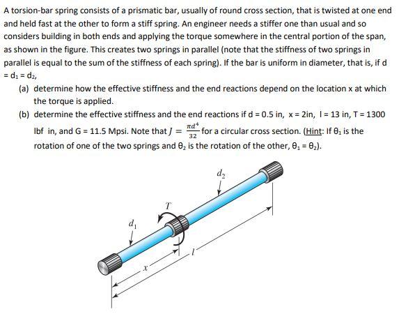 Solved A torsion-bar spring consists of a prismatic bar, | Chegg.com