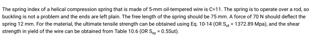 Solved The spring index of a helical compression spring that | Chegg.com