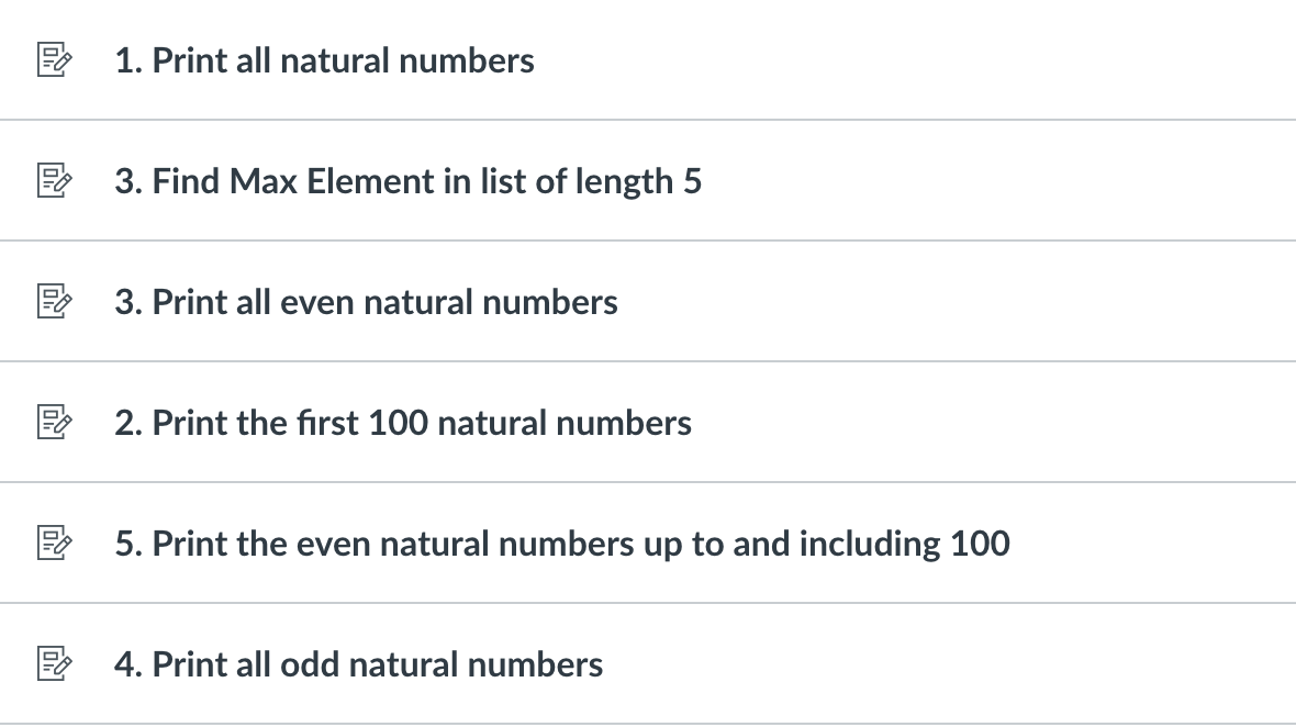 Solved 1. Print all natural numbers E 3. Find Max Element in | Chegg.com