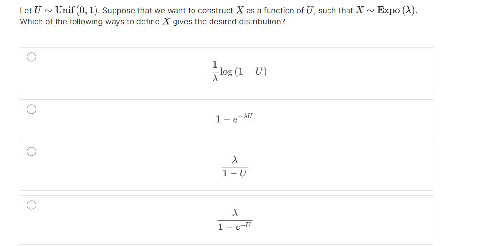 Solved Let U~ Unif (0, 1). Suppose that we want to construct | Chegg.com