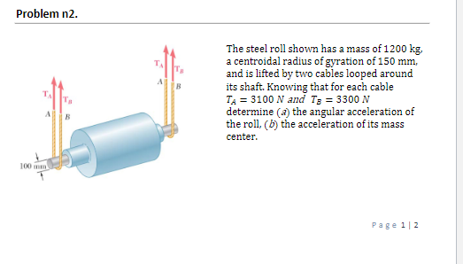 Problem n2. The steel roll shown has a mass of 1200 | Chegg.com