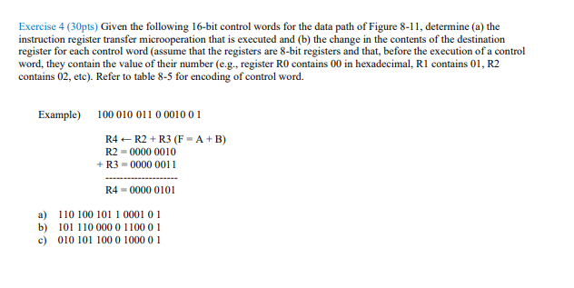 Solved Exercise 4 (30pts) Given the following 16-bit control | Chegg.com