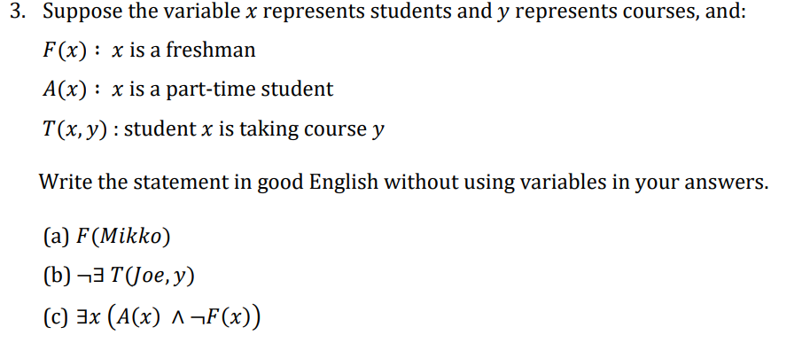 Solved Suppose the variable x represents students and y | Chegg.com