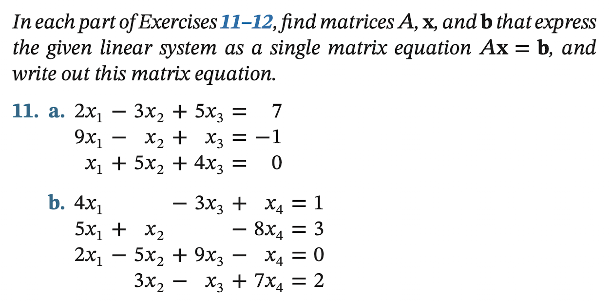 Solved In each part of Exercises 11−12, find matrices A,x, | Chegg.com