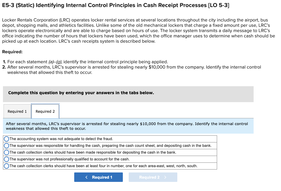 Solved E5-3 (Static) Identifying Internal Control Principles | Chegg.com