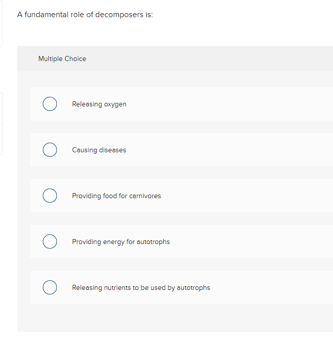 Solved A fundamental role of decomposers is: Multiple Choice | Chegg.com