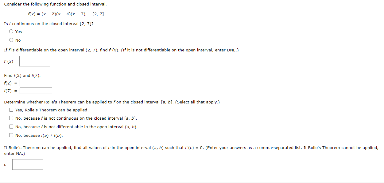 Solved Consider the following function and closed interval. | Chegg.com