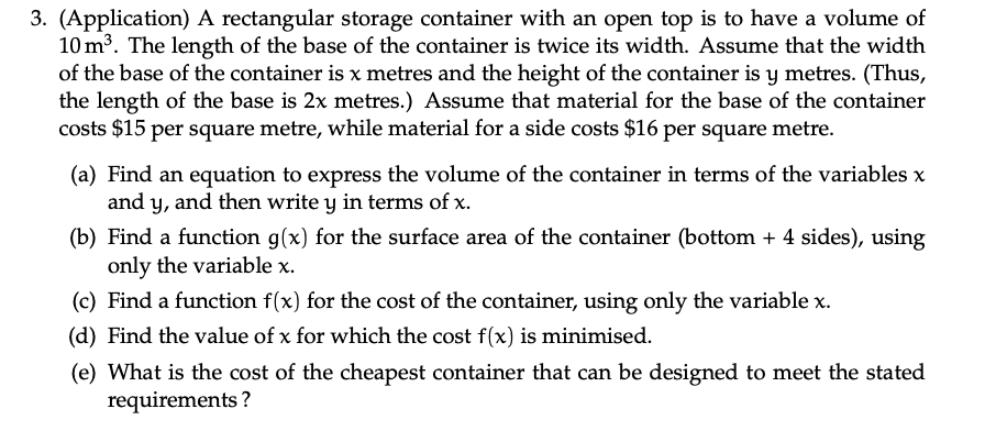 Solved 3. (Application) A rectangular storage container with | Chegg.com