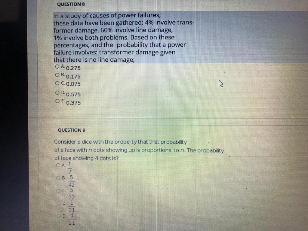 Solved QUESTION 8 In a study of causes of power failures, | Chegg.com