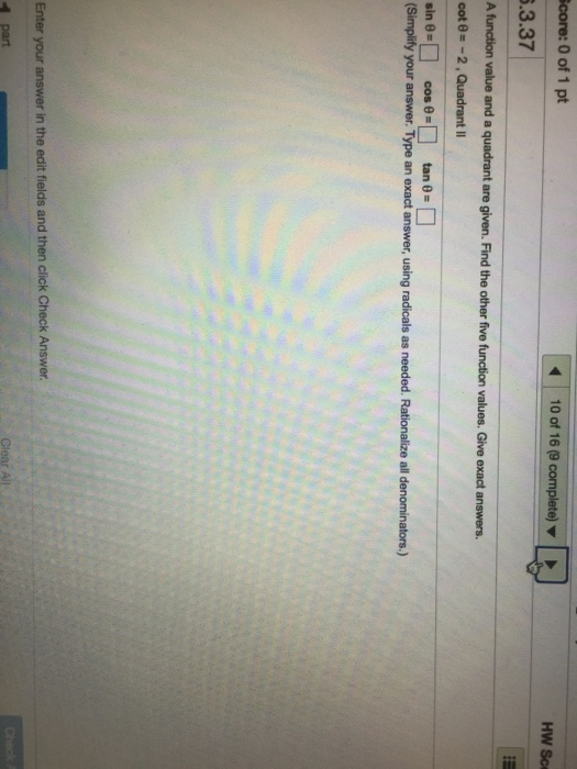 Solved 6.3.35 A function value and a quadrant are given. | Chegg.com
