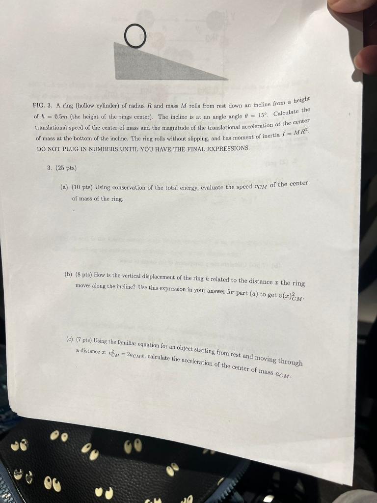 FIG. 3. A ring (hollow cylinder) of radius R and mass | Chegg.com