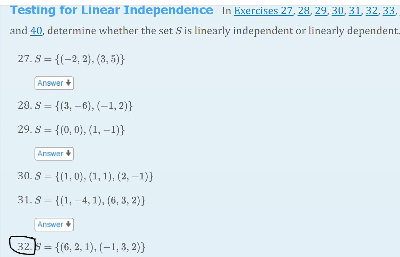 Solved Testing for Linear Independence In Exercises 27, 28, | Chegg.com