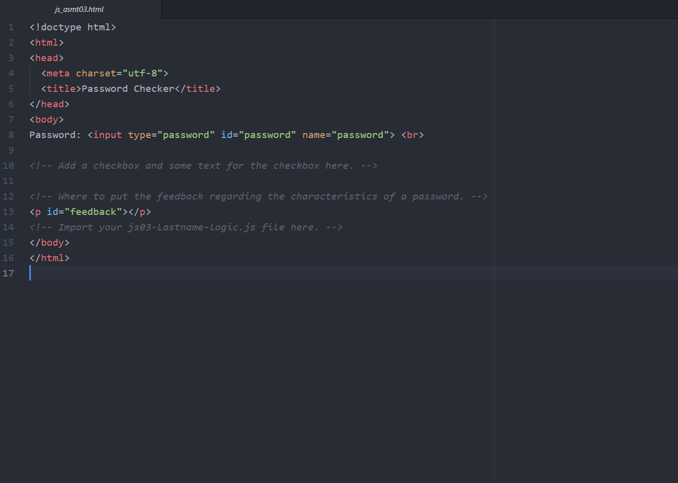Solved JavaScript Assignment 03Download the HTML file | Chegg.com