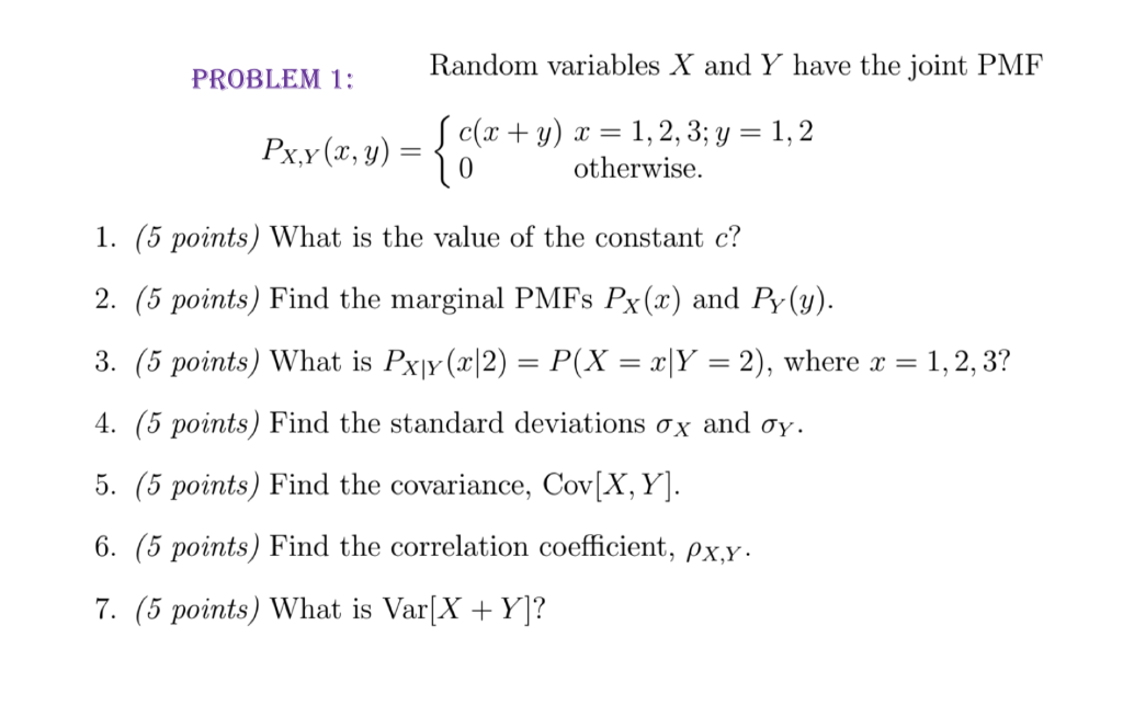 Solved Random variables X and Y have the joint PMF PROBLEM 1 | Chegg.com