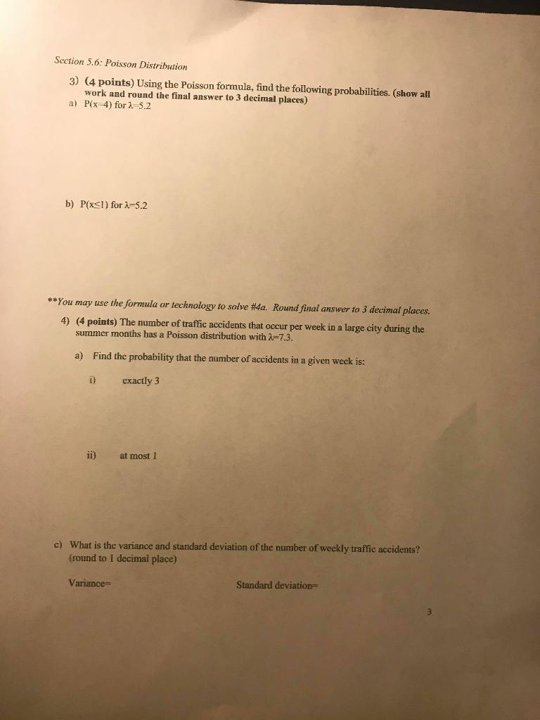 Solved Section 5.6: Poisson Distribution 3) (4 points) Using | Chegg.com