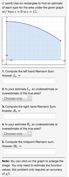 Solved (1 point) Use six rectangles to find an estimate of | Chegg.com Solved (1 point) Use six rectangles to find an estimate of | Chegg.com