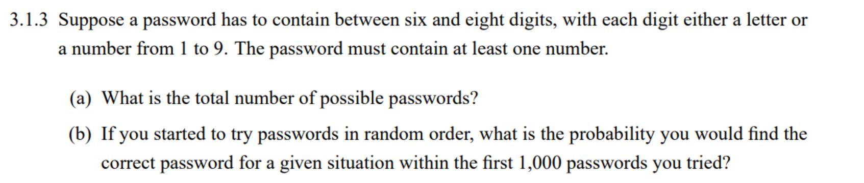 Solved 1.3 Suppose a password has to contain between six and | Chegg.com