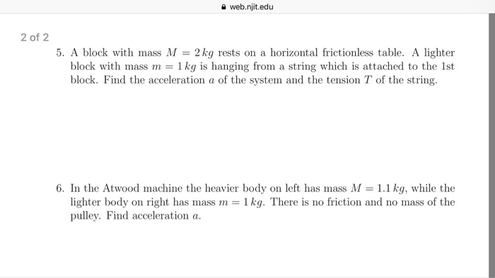 Solved web.njit.edu 2 of 2 A block with mass M = 2 kg rests | Chegg.com