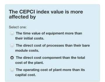 Solved The CEPCI index value is more affected by Select one: | Chegg.com