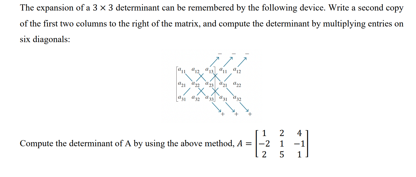 Solved The expansion of a 3×3 determinant can be remembered | Chegg.com