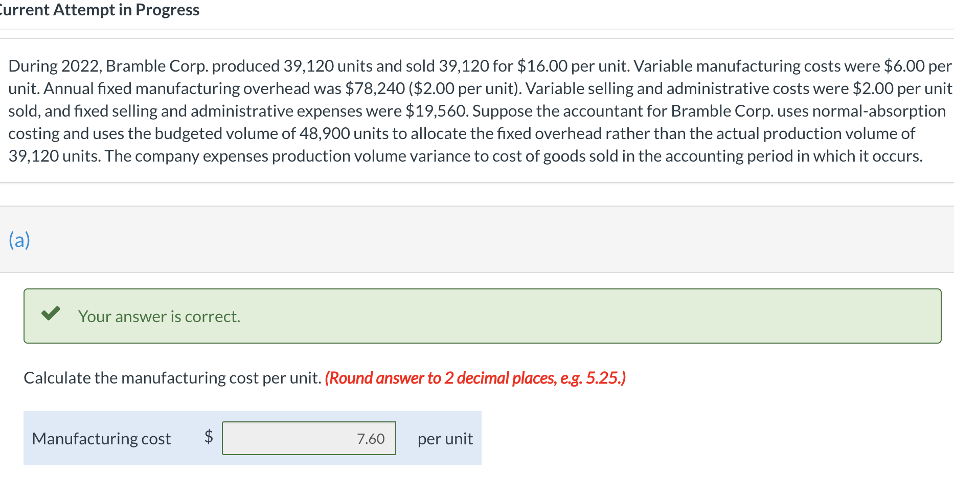 Solved Current Attempt in Progress During 2022, Bramble | Chegg.com