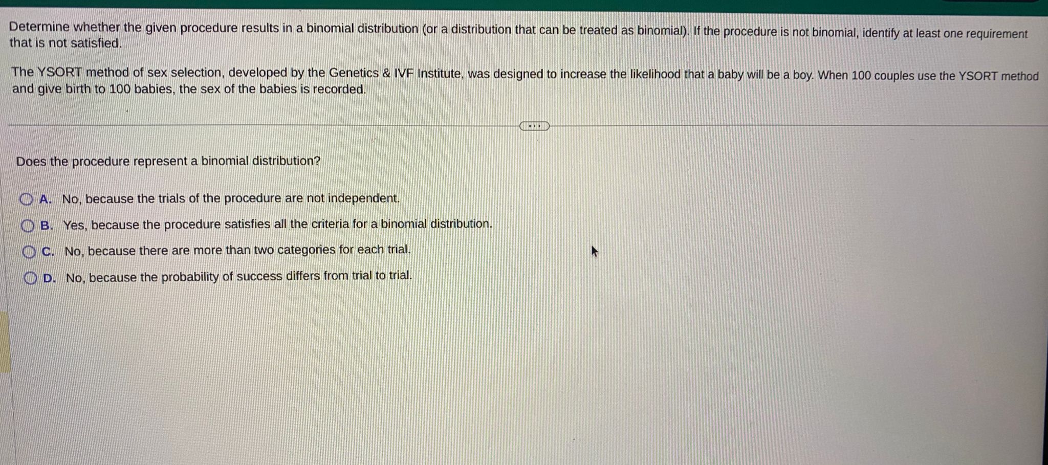 Solved Determine whether the given procedure results in a | Chegg.com