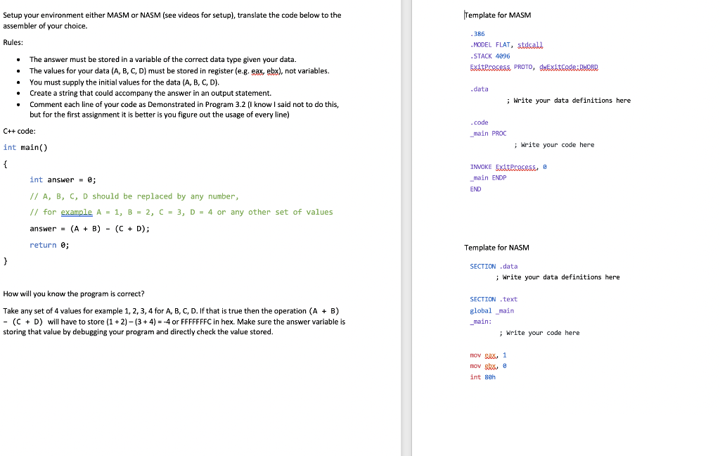 Solved Template for MASM Setup your environment either MASM | Chegg.com Solved Template for MASM Setup your environment either MASM | Chegg.com