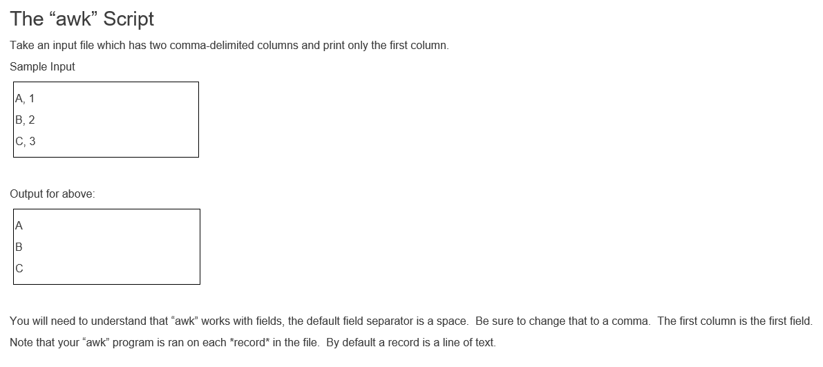 Solved The “awk” Script Take an input file which has two | Chegg.com