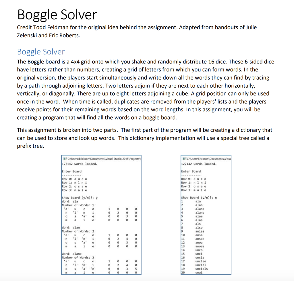 Boggle Solver Credit Todd Feldman for the original | Chegg.com