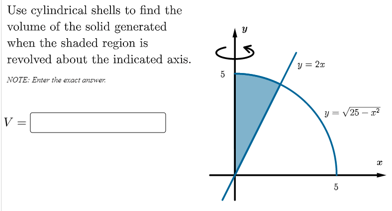 Solved Use cylindrical shells to find the volume of the | Chegg.com